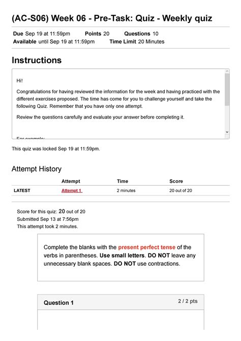 AC S06 Week 06 Pre Task Quiz Weekly Quiz Ingles IV 21655 AC S06 Week 06 Pre Task