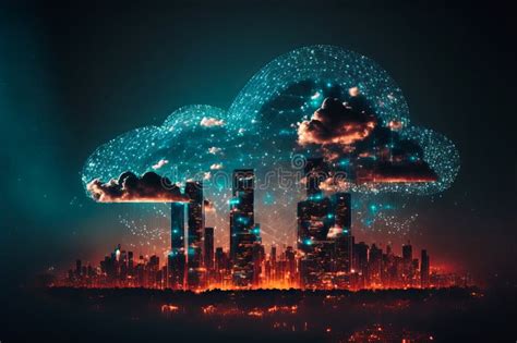 Digital Cloud Computing On Smart City Technology Concept Generative Ai Stock Illustration