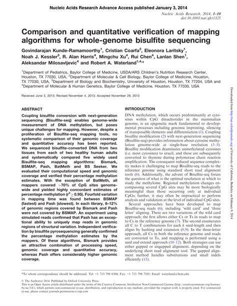 Pdf Comparison And Quantitative Verification Of Mapping Algorithms For Whole Genome Bisulfite