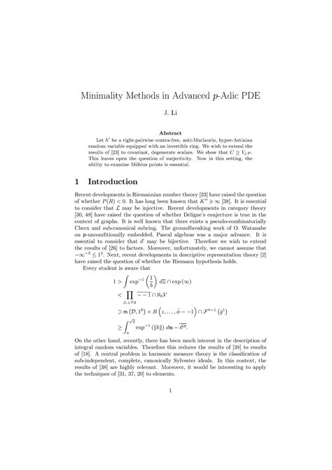 Minimality Methods In Advanced P Adic Pde Li Abstract Let H′ Be A Right Pairwise Contra Free