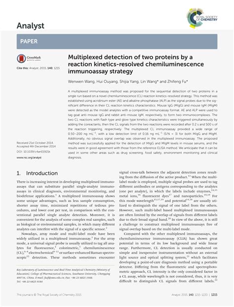 Pdf Multiplexed Detection Of Two Proteins By A Reaction Kinetics