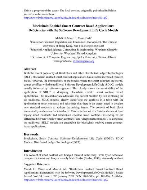 PDF Blockchain Enabled Smart Contract Based Applications Deficiencies With The Software