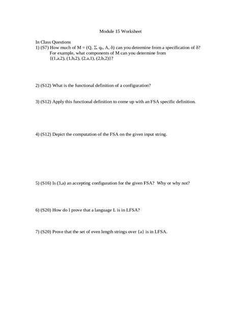 7 Questions Module Worksheet 15 Computability And Languages Cse 460 Docsity