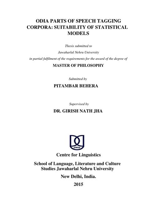 Pdf Odia Parts Of Speech Tagging Corpora Suitability Of Statistical Models