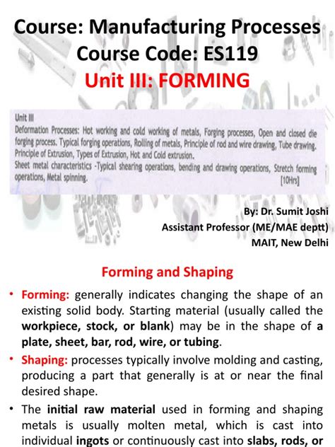 Mp Lecture Unit 3 Forming Pdf Plasticity Physics Deformation Engineering