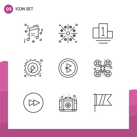 Editable Vector Line Pack Of 9 Simple Outlines Of Cam Connection Podium Bluetooth Hydro Editable