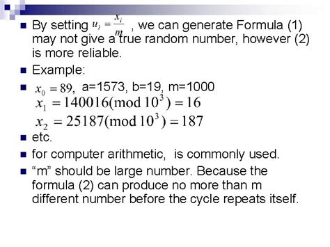 Chapter Generating Uniform Random Variables Generating Uniform