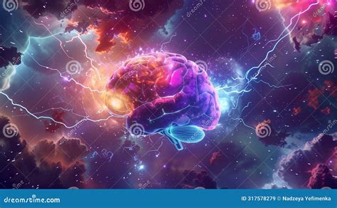 Cosmic Brain Illustration Neural Connections Starry Space Background Stock Illustration