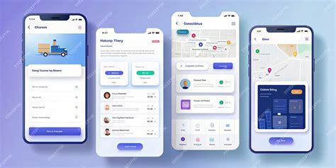 Доставка мобильного приложения интерфейса экраны шаблон набор онлайн счет курьер доставка