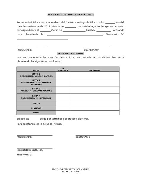 Acta De Consejo Estudiantil 2017 2018 Pdf