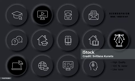 온라인 학습 세트 아이콘입니다 전자 책 학업 모자 거리 학생 모자 컴퓨터 인터넷 정보 노트북 전세계 교과서 집 교육 개념 신형성 Ui 전화 앱 화면입니다 벡터 거리가 먼에