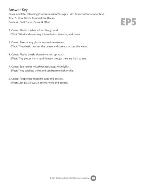 Cause And Effect Reading Comprehension Passages 4th Grade