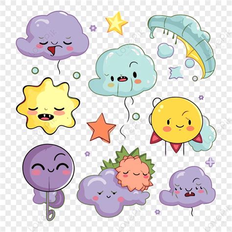 귀여운 만화 구름과 태양 벡터분위기클립 아트 Png 일러스트 무료 다운로드 Lovepik