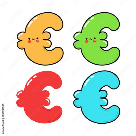 Funny Cute Happy Euro Characters Bundle Set Vector Kawaii Line Cartoon Style Illustration Cute
