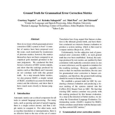 Ground Truth For Grammatical Error Correction Metrics Acl Anthology