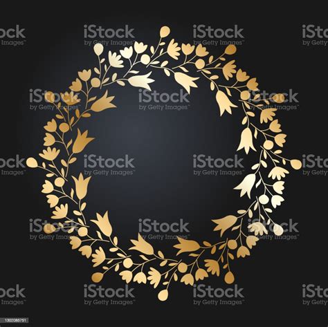 플로럴 골드 테두리 야생 꽃과 튤립라운드 골든 프레임 벡터 일러스트 Eps10 검은색에 대한 스톡 벡터 아트 및 기타 이미지 검은색 고전 양식 그리기 Istock