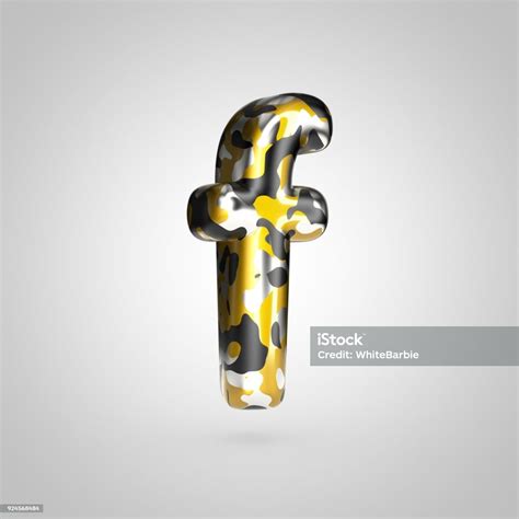 골든 실버 스프링과 검은 위장 패턴 흰색 배경에 고립 된 편지 F 소문자를 위장 0명에 대한 스톡 사진 및 기타 이미지 0명 3차원 형태 검은색 Istock