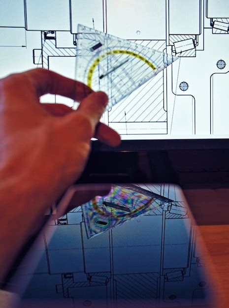 Premium Photo Cropped Hand Holding Protractor Against Computer Screen