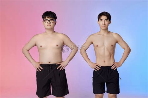 肌肉男与肥胖男性身材对比高清图片下载 正版图片507718731 摄图网