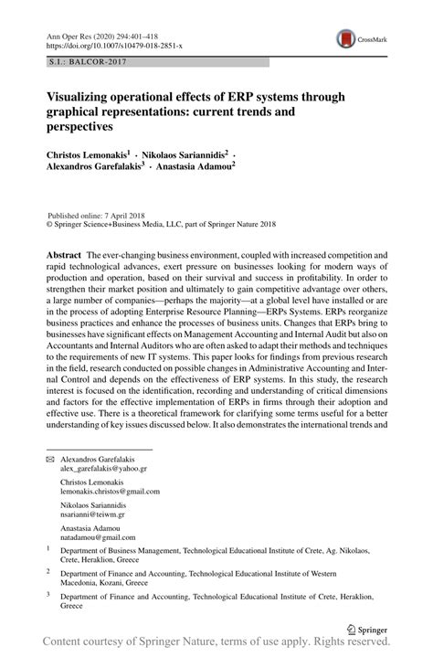 Visualizing Operational Effects Of ERP Systems Through Graphical Representations Current Trends