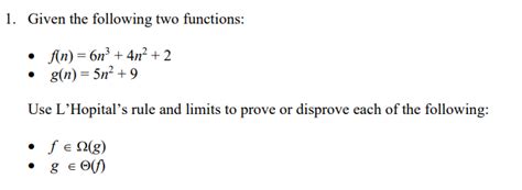 solved given the following two functions f n 6n3 4n2 2