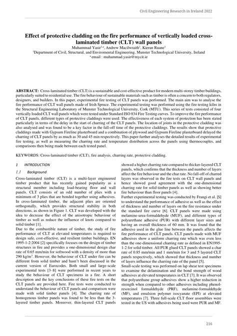 Pdf Effect Of Protective Cladding On The Fire Performance Of Vertically Loaded Cross Laminated