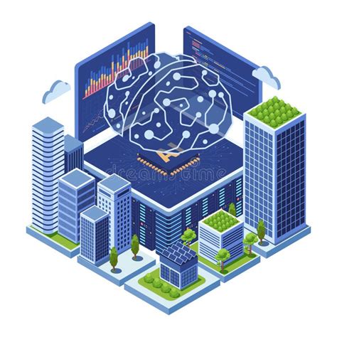 Isometric Smart City Powered By Ai Brain Neural Network Stock Vector Illustration Of Analysis