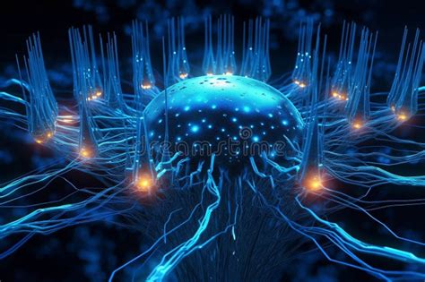 Neural Network Made Of Neurons With Connected Bioluminescent Elements Featuring A Close Up