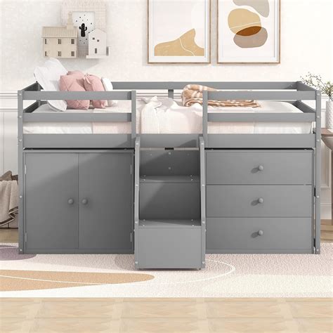 Buy Harper And Bright Designs Full Size Loft Bed With Stairs And Storage