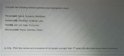 Solved Consider The Following Relations Primary Keys