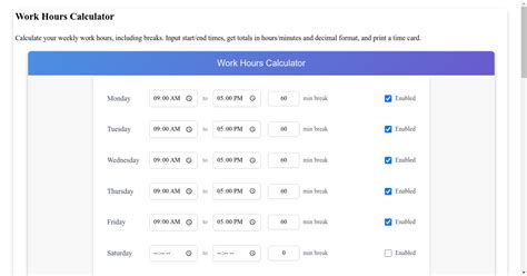 Weekly Work Hours Calculator Free Time Sheet Tool