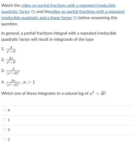 solved watch the video on partial fractions with a repeated