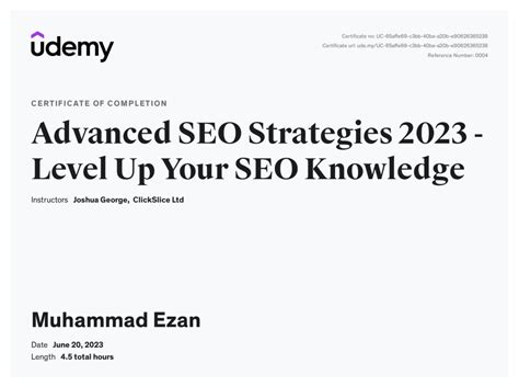 Udemy Course Completion Certificate Muhammad Ezan