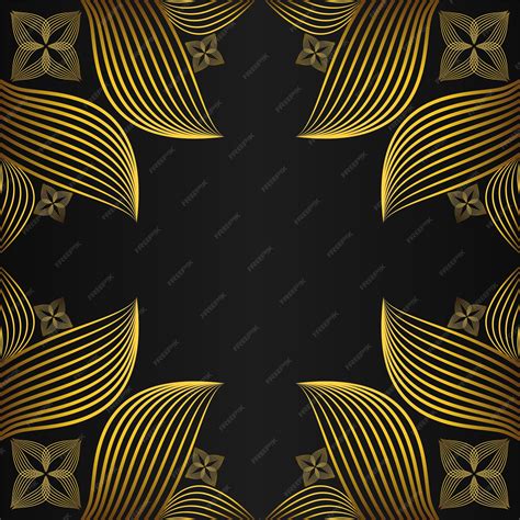 검은 바탕 에 있는 고급스러운 황금색 꽃 프레임 프리미엄 벡터