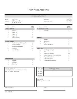High Babe Transcript Auto GPA Calculation Excel TPT