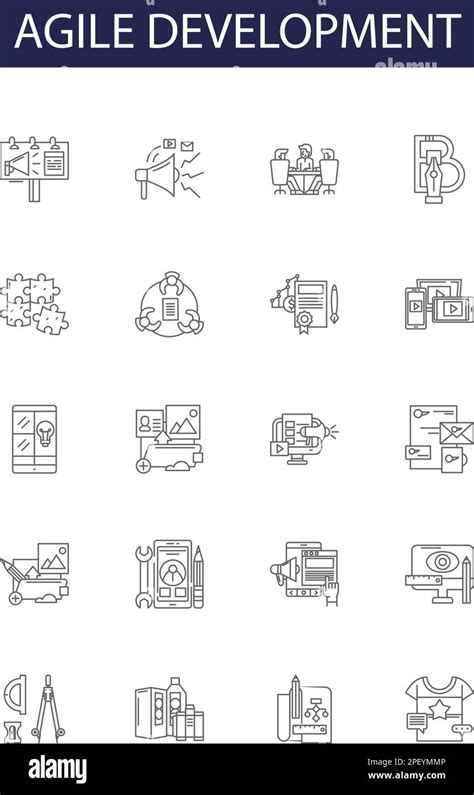 Agile Development Line Vector Icons And Signs Development Scrum Kanban Iterative