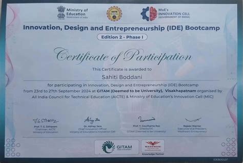 Innovation Entrepreneurship Aicte Gitam Leadership Learning Networking Growth Sahithi