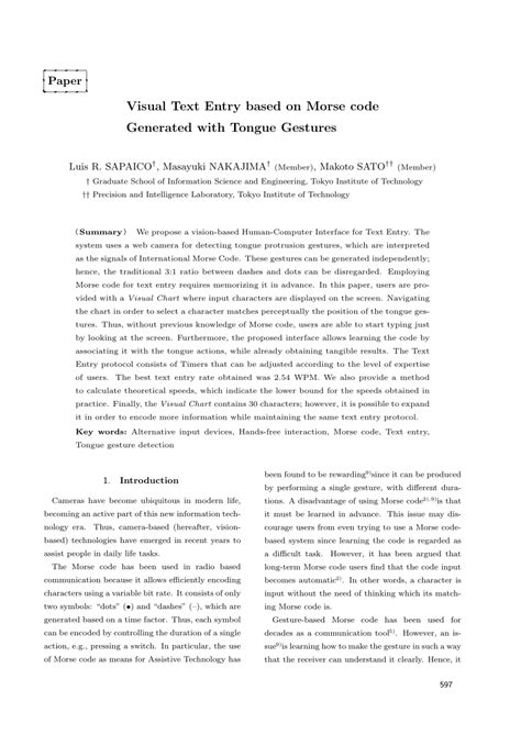 Pdf Visual Text Entry Based On Morse Code Generated With Tongue Gestures