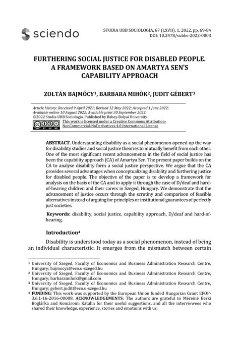 pdf furthering social justice for disabled people a framework based
