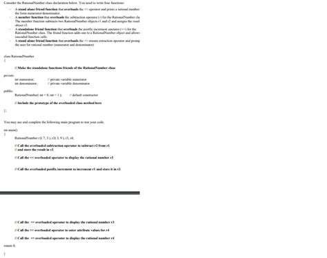 solved consider the rationalnumber class declaration below