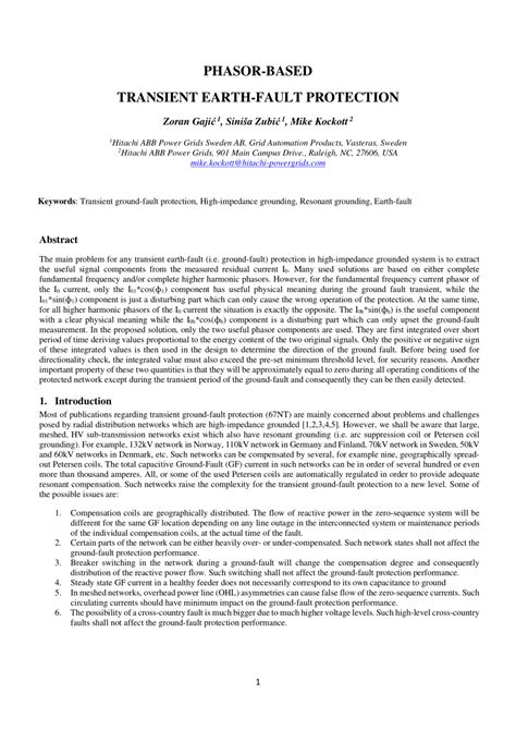 Pdf Phasor Based Transient Earth Fault Protection