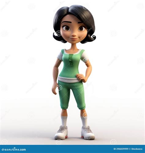 Cartoonish 3d Model Of Girl In Green Workoutwear Xbox 360 Graphics