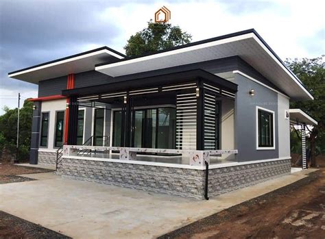 แบบบ้านแนวโมเดิร์นชั้นเดียว ลักษณะบ้านออกแบบบ้านชั้นเดียวโครงสร้างเหล็ก หลังคาเพิงแหงนเรียบง่าย