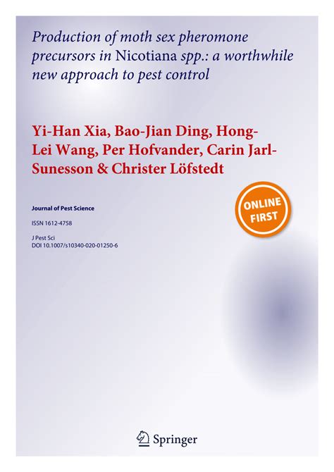 Pdf Production Of Moth Sex Pheromone Precursors In Nicotiana Spp A