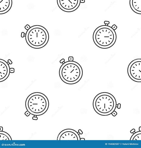 Grey Line Stopwatch Icon Isolated Seamless Pattern On White Background Time Timer Sign