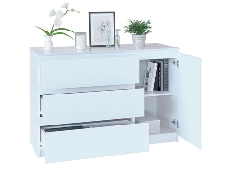 ᐉ Комод Т 3Р Cnc Mebli длинный с тремя выдвижными ящиками и дверцой Белая аляска • Купить в