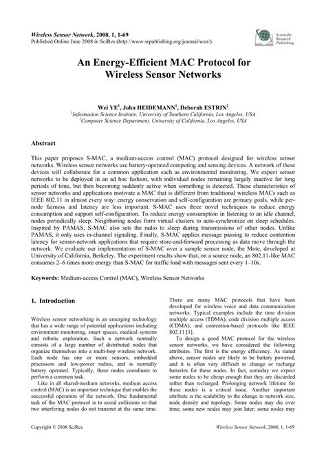 PDF An Energy Efficient MAC Protocol For Wireless Sensor Networks