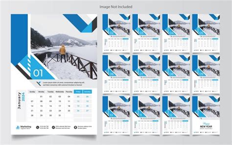 Настенный календарь 2024 Ежемесячный векторный шаблон планировщика Премиум вектор