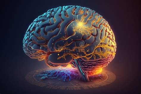 Human Glowing Brain Tree With Synapses Probing The Depths Explore The Frontiers Stock