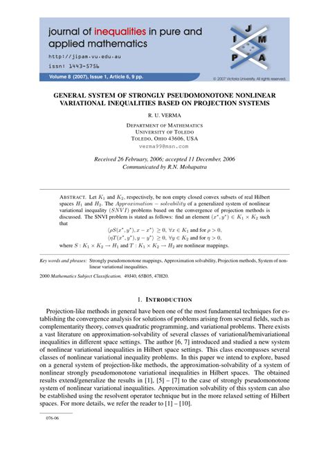 Pdf General System Of Strongly Pseudomonotone Nonlinear Variational
